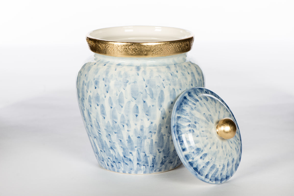 Large Blue And White Round Jar – Bradburn Home